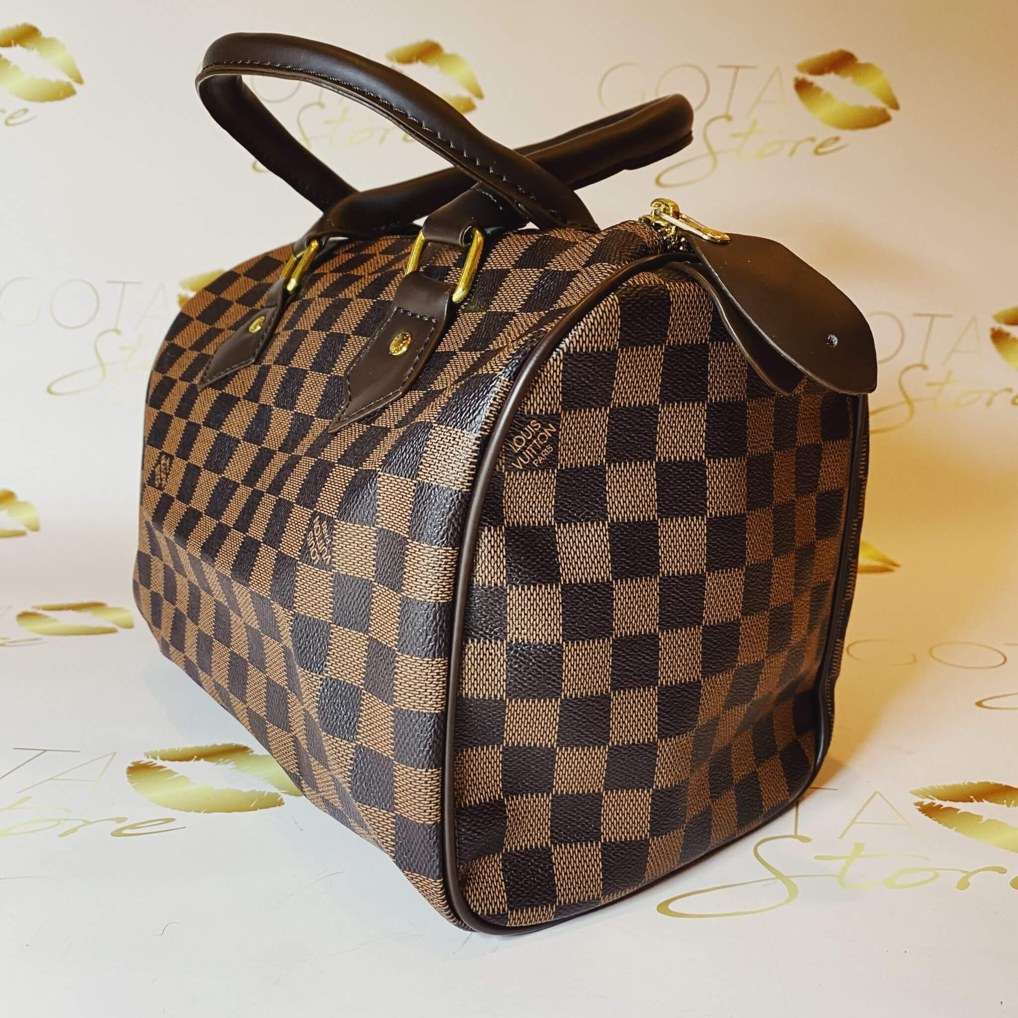 LV Speedy Brown Checker Hand Bag - Leather Women's Medium Purse - GOTA ...