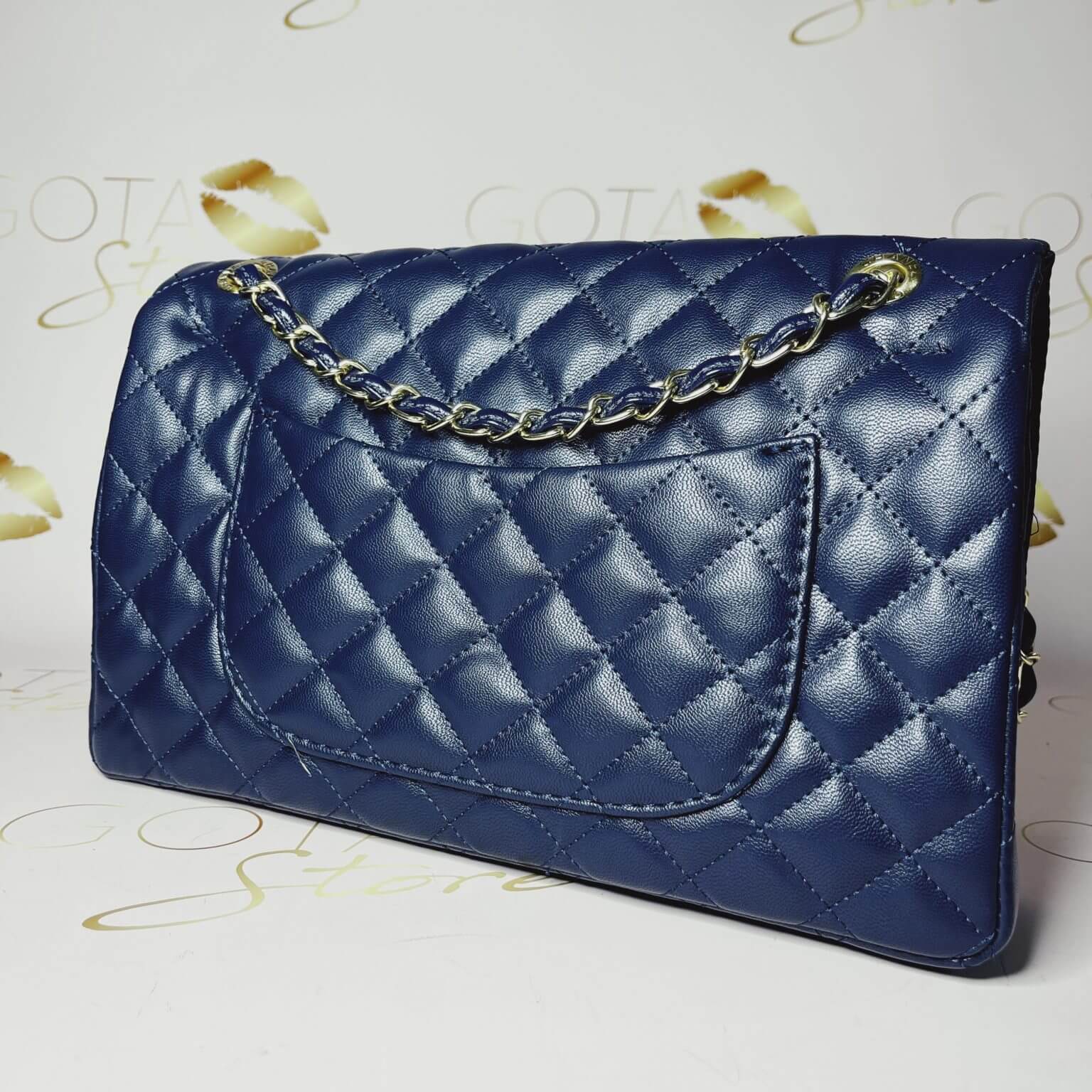 Classic Double Flap Purse - Navy Blue Leather Women's Large Handbag ...