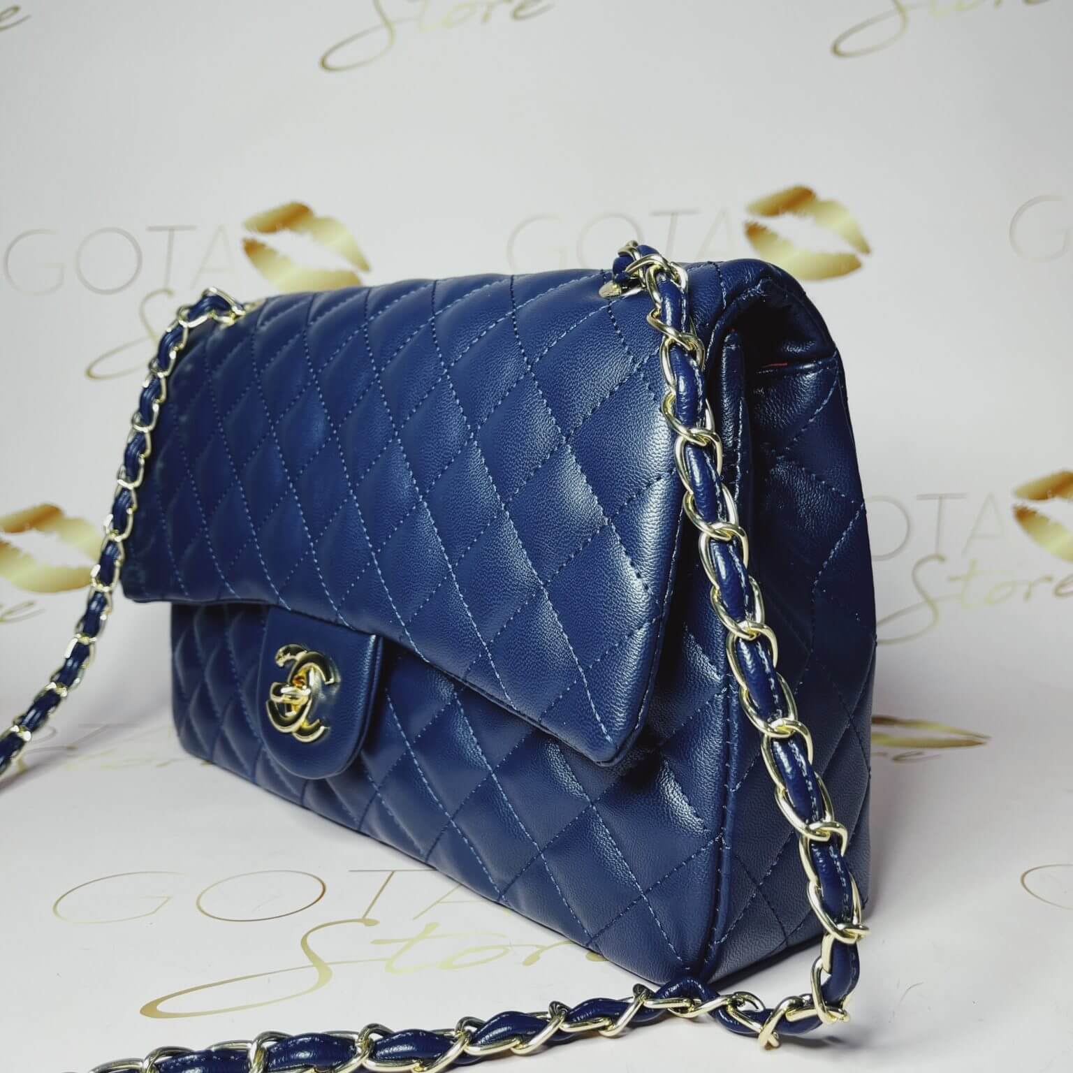 Classic Double Flap Purse - Navy Blue Leather Women's Large Handbag ...