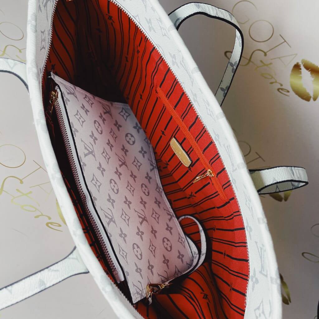 LV Neverfull MM Embossed Monogram - White Leather Women's Handbag ...