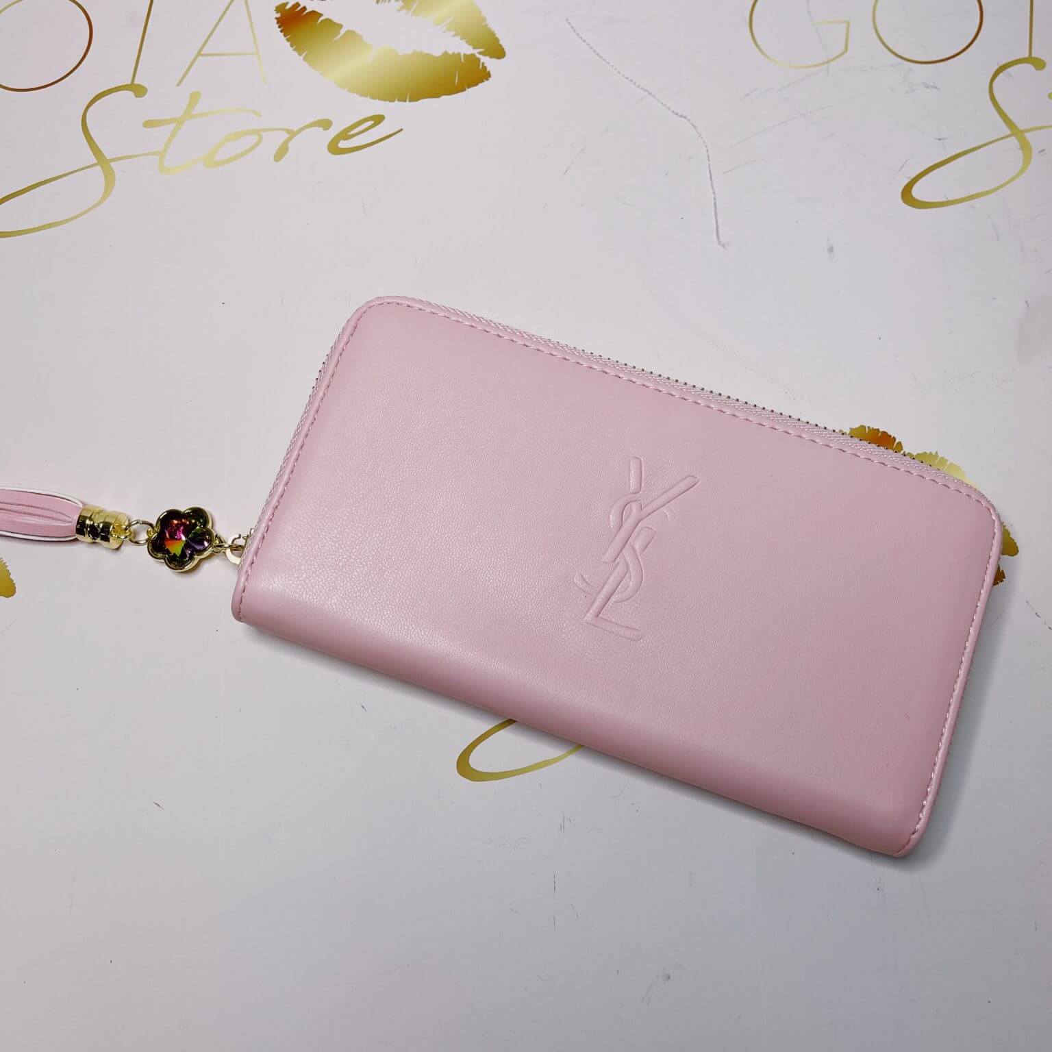 YSL Subtle Embossed Logo Zip Around - Women's Wallet Pink - GOTA Store