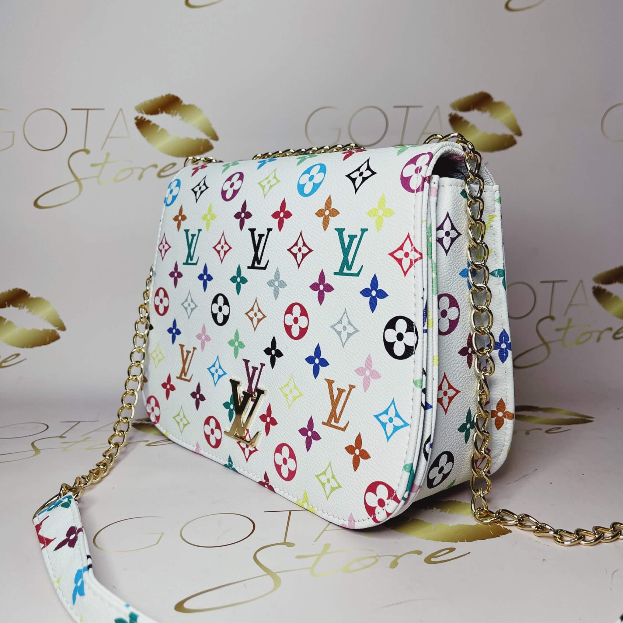 LV Twist Colorful Monogram Purse - White Leather Chain Large Women's ...