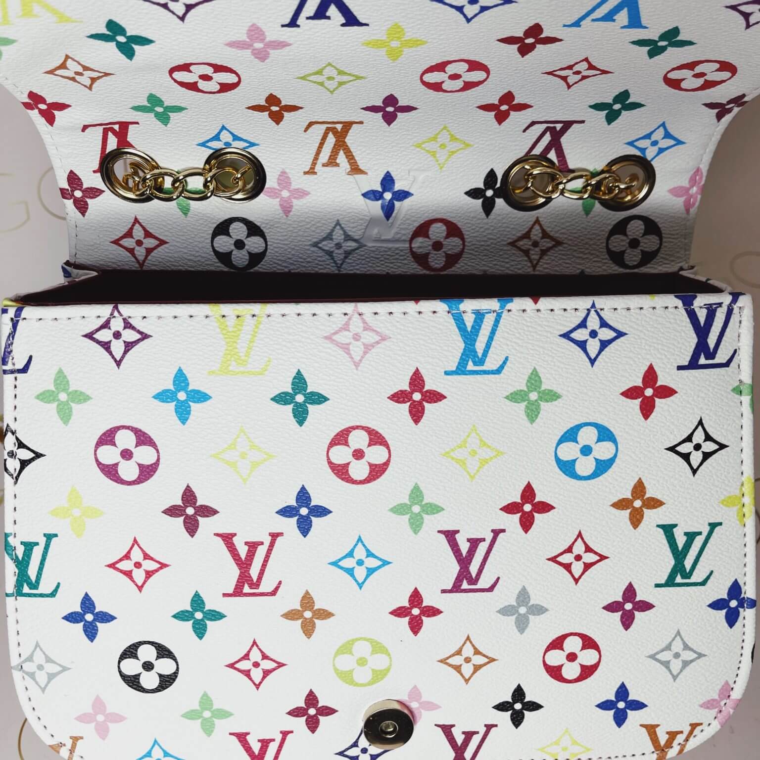 LV Twist Colorful Monogram Purse - White Leather Chain Large Women's ...