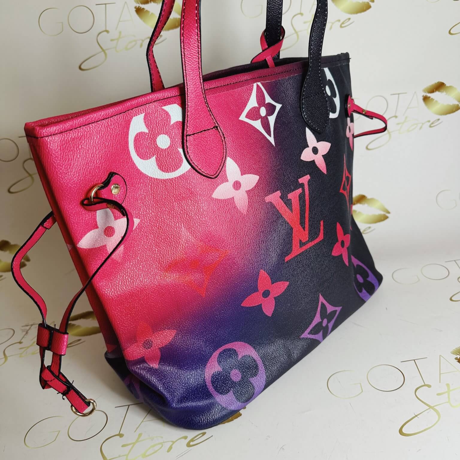 LV Neverfull MM Black & Red Monogram Tote Bag - Large Leather Purse ...